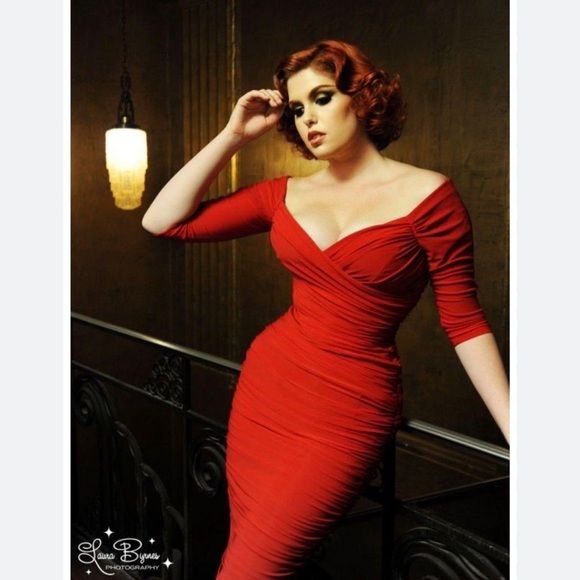 Laura Byrnes | Dresses | Laura Byrnes Womens L Red Ruched Monica Pinup ...